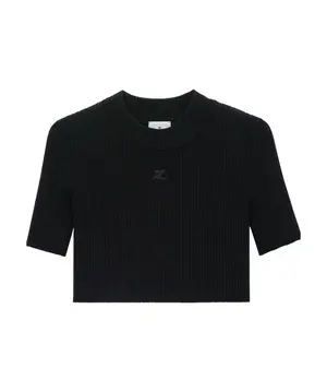 COURREGES Courrèges Mockneck Rib Knit Cropped Top - Black