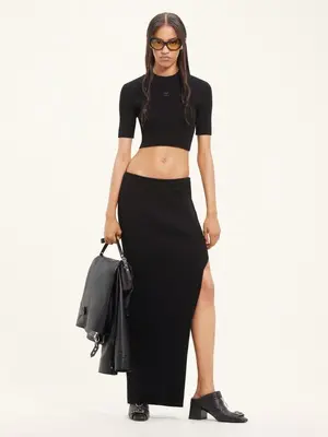 COURREGES Rib-knit Mock Neck Cropped Top