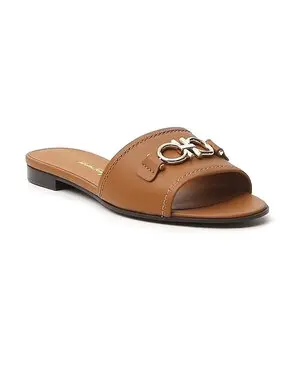FERRAGAMO Double Gancini Open Toe Sandals - Brown