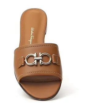 FERRAGAMO Double Gancini Open Toe Sandals - Brown