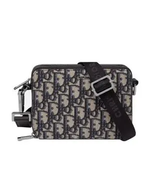 Dior Oblique Jacquard Crossbody Bag - Black And Beige