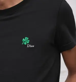Dior T-shirt With Clover Embroidery, Regular Fit - Black