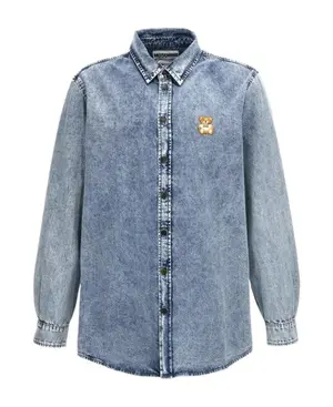 Moschino Teddy Logo Embroidered Buttoned Denim Shirt
