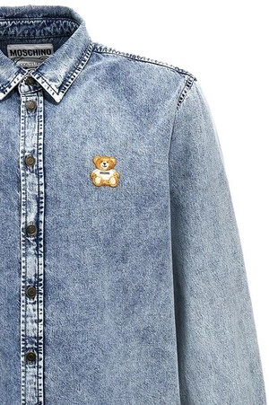 Moschino Teddy Logo Embroidered Buttoned Denim Shirt