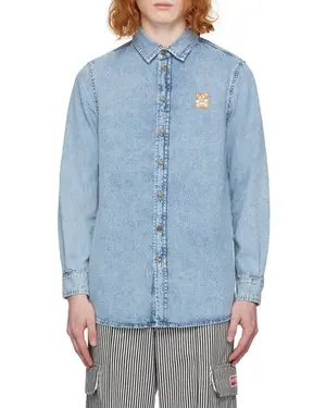 Moschino Teddy Logo Embroidered Buttoned Denim Shirt