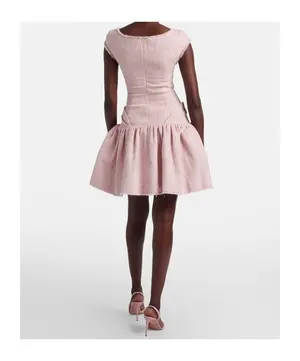 SHUSHU/TONG Distressed Tweed Mini Dress With Oversized Bow