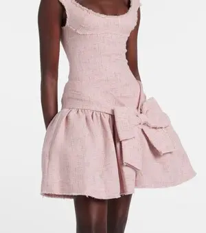SHUSHU/TONG Distressed Tweed Mini Dress With Oversized Bow