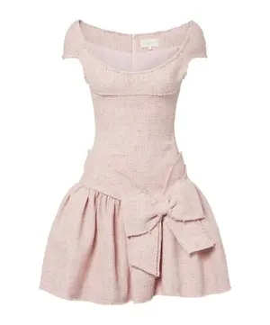 SHUSHU/TONG Bow-detail Distressed Tweed Minidress - Pink