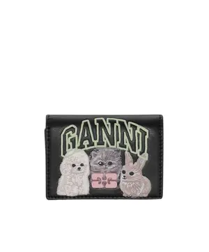 GANNI Animal Bou Flap Card Holder - Black