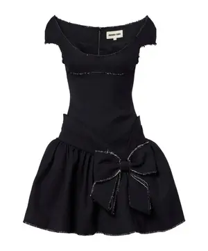 SHUSHU/TONG Bow-detail Distressed Tweed Minidress - Black
