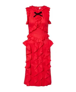 SHUSHU/TONG Bow-detail Ruffled Linen Midi Dress - Red