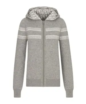 Dior Reversible Zipped Cardigan With Hood - Grey