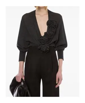 Alberta Ferretti Embellished Floral V-neck Blouse