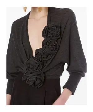 Alberta Ferretti Embellished Floral V-neck Blouse
