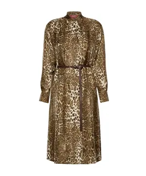 Max Mara Printed Silk Shirt Dress - Brown