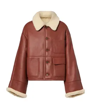 Victoria Beckham Lapel Long-sleeved Leather Jacket - Brown