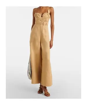Farm Rio Floral-appliqué Linen Jumpsuit
