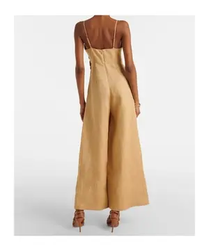 Farm Rio Floral-appliqué Linen Jumpsuit