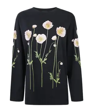 Simone Rocha Poppy Field-print Long Sleeve T-shirt - Black
