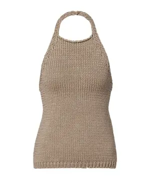 RÓHE Knitted Halterneck Cotton Top - Nude