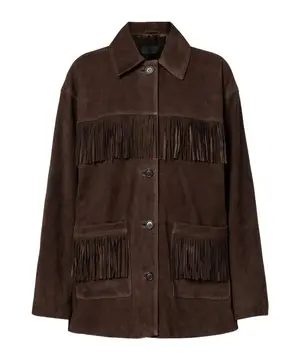 NILI LOTAN Suede Fringed Jacket - Black