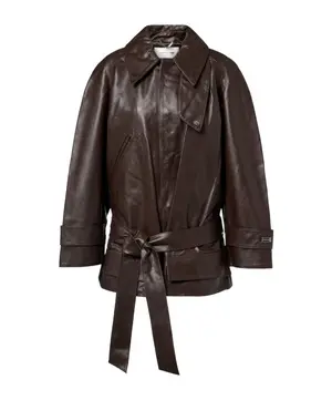 Victoria Beckham Lapel Long-sleeved Leather Jacket - Black