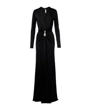 Victoria Beckham Elegant Pleated Crepe Gown - Black