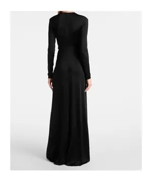 Victoria Beckham Elegant Pleated Crepe Gown With Crystal Brooch