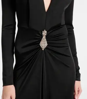 Victoria Beckham Elegant Pleated Crepe Gown With Crystal Brooch