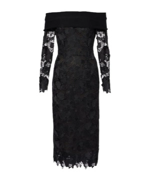 Oscar De La Renta Orchid Floral Guipure Midi Dress - Black