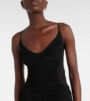 MUGLER Pleated Mesh Midi Dress