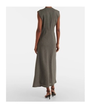 JIL SANDER Tie Neck Virgin Wool Canvas Midi Dress
