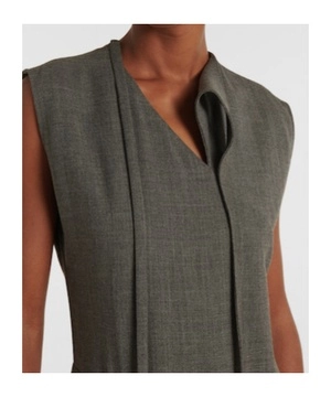 JIL SANDER Tie Neck Virgin Wool Canvas Midi Dress