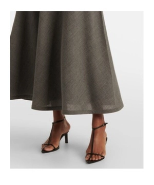 JIL SANDER Tie Neck Virgin Wool Canvas Midi Dress