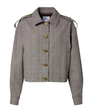 SELF-PORTRAIT Checked Cotton And Linen Jacket - Gray
