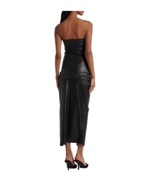 Attico Draped Strapless Leather Midi Dress