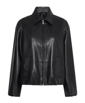 Marella Shirt Collar Leather Jacket - Black