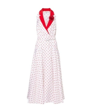 RODARTE Polka-dot Belted Silk Twill Midi Dress - White