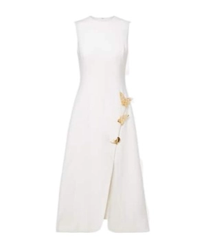 Oscar De La Renta Embellished Wool-blend Cocktail Dress - White