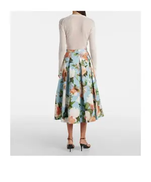 Erdem Floral Pleated Cotton Midi Skirt