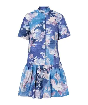 Erdem Floral Peplum Cotton Poplin Mini Dress - Blue