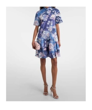 Erdem Floral Peplum Cotton Poplin Mini Dress - Blue