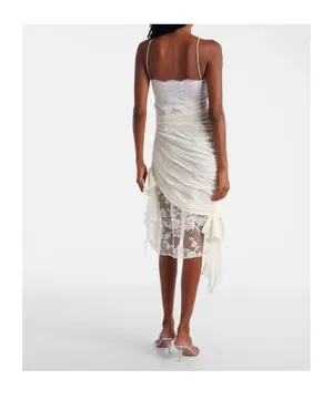 Alessandra Rich Lace-trimmed Silk Georgette Midi Dress
