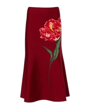 Carolina Herrera Floral Jacquard Cotton And Wool Midi Skirt - Red