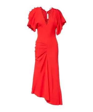 Victoria Beckham Asymmetric Draped Maxi Dress - Red