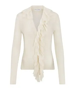 Dior Cardigan With Removable Ruched Collar - White