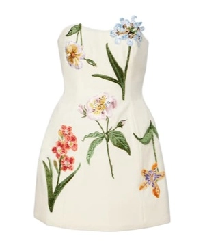 LEO Rosario Embroidered Velvet Minidress - White