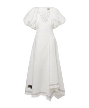 ALEMAIS Magnolia Embroidered Linen Midi Dress - White