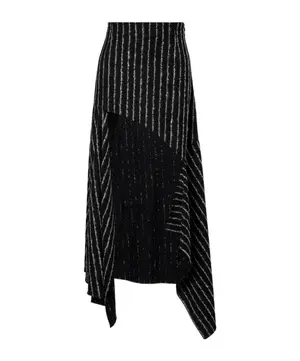 MUGLER Stripe Asymmetric Super Long Skirt - Black