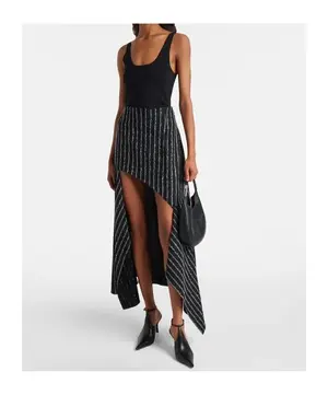 MUGLER Stripe Asymmetric Super Long Skirt